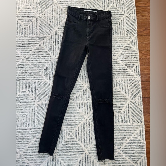 Zara | Jeans | Zara Black Highwaisted Skinny Destroyed Knee Denim Jeans ...